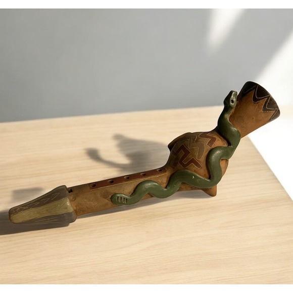 Art | Vintage Aztec Mayan Pottery Flute Serpent Head Terracotta Clay ...